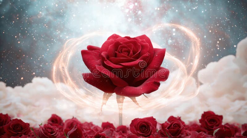Magical Red Rose in Sparkling Winter Wonderland Stock Illustration ...