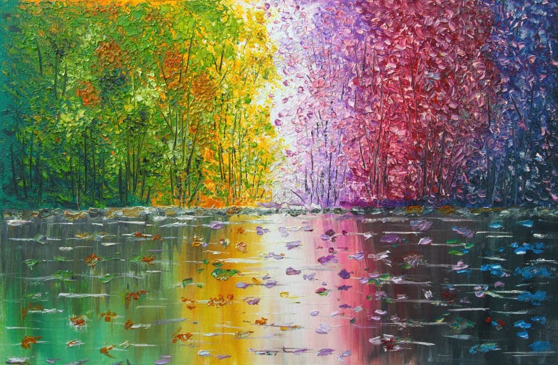 Magical Riverside Rainbow Forest in Colors of Rainbow Stock Image ...