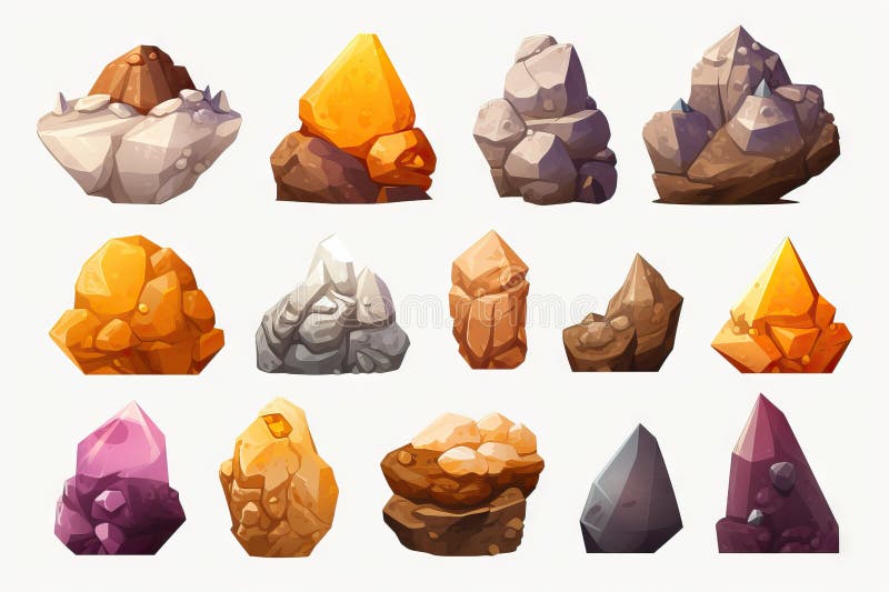 Magical Rocks Set - Flat Minimalistic AI Generated Stock Illustration ...