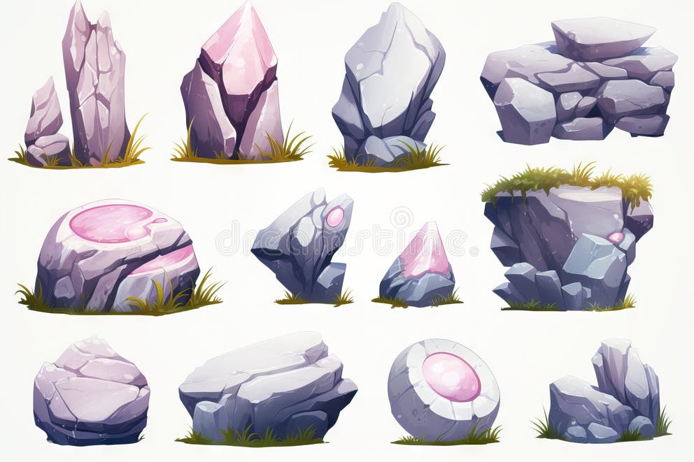 Magical Rocks Set - Flat Minimalistic AI Generated Stock Illustration ...