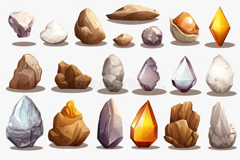 Magical Rocks Set - Flat Minimalistic AI Generated Stock Illustration ...