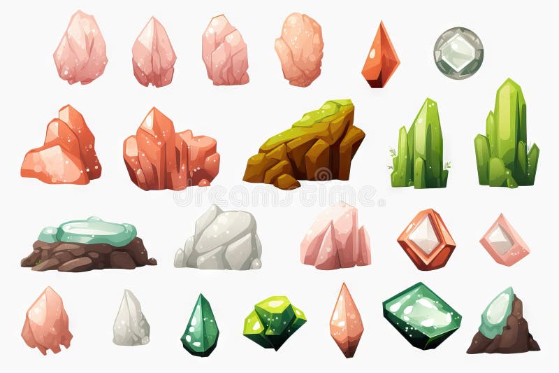 Magical Rocks Set - Flat Minimalistic AI Generated Stock Illustration ...