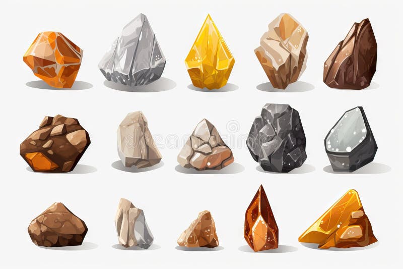 Magical Rocks Set - Flat Minimalistic AI Generated Stock Illustration ...