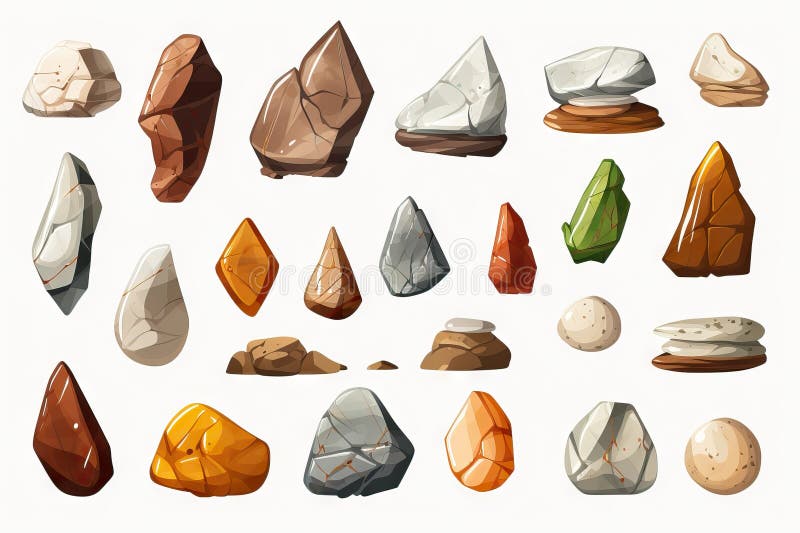 Magical Rocks Set - Flat Minimalistic AI Generated Stock Illustration ...