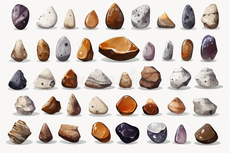Magical Rocks Set - Flat Minimalistic AI Generated Stock Illustration ...