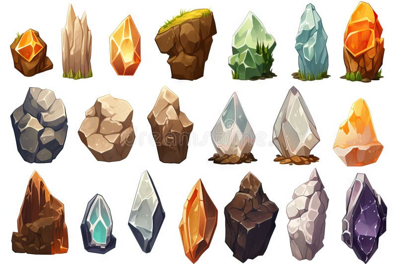 Magical Rocks Set - Flat Minimalistic AI Generated Stock Illustration ...