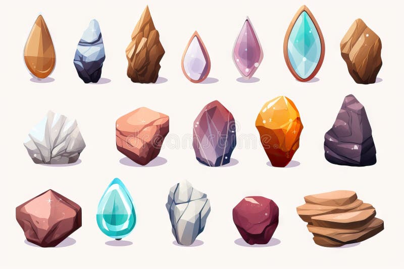 Magical Rocks Set - Flat Minimalistic AI Generated Stock Illustration ...