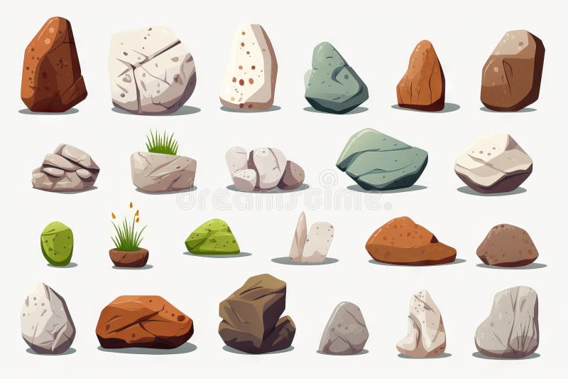 Magical Rocks Set - Flat Minimalistic AI Generated Stock Illustration ...