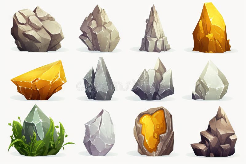 Magical Rocks Set - Flat Minimalistic AI Generated Stock Illustration ...