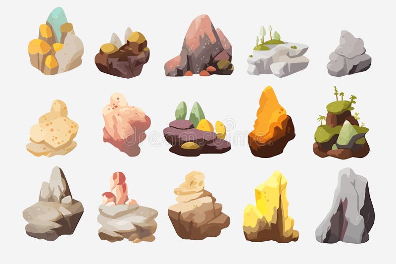Magical Rocks Set Vector Flat Minimalistic Isolated Illustration Stock ...