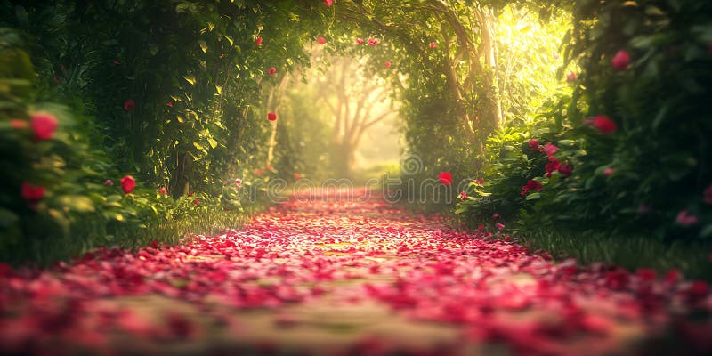 Magical Rose Garden Path Enchanting Nature Background Stock ...