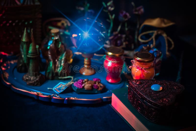 Magical Stuff on a Table. Esoteric Concept Stock Image - Image of light ...
