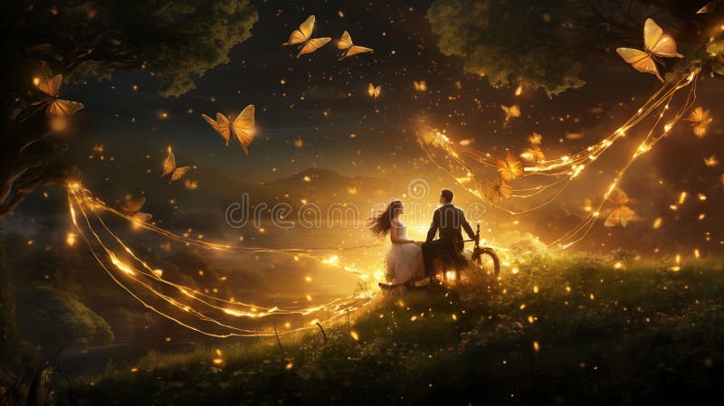 Magical Scene with a Couple Riding Mythical Creatures through a Field ...