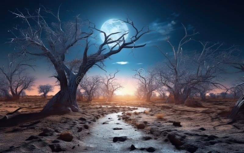 Mystical Moonlight Landscape. Created by Generative Artificial ...