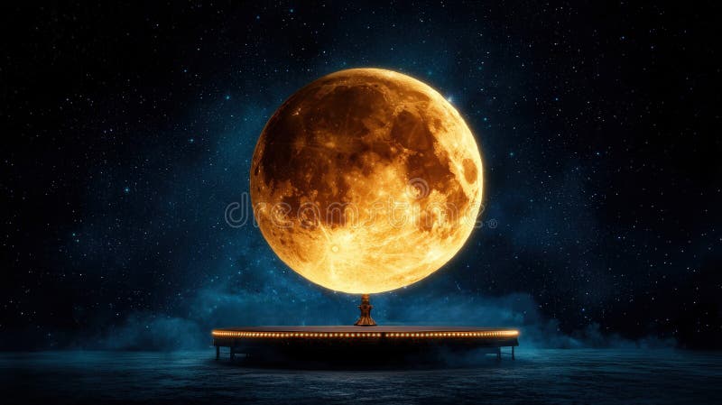 Magical Scene with Horses Under a Large Glowing Moon Starry Night ...