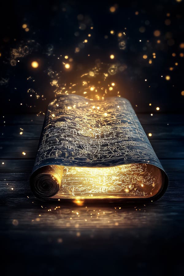 A Magical Scroll Emanates a Warm Glow, Surrounded by Sparkling ...