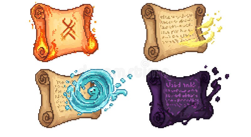 Elemental Scrolls: Pixel Art Stock Illustration - Illustration of ...