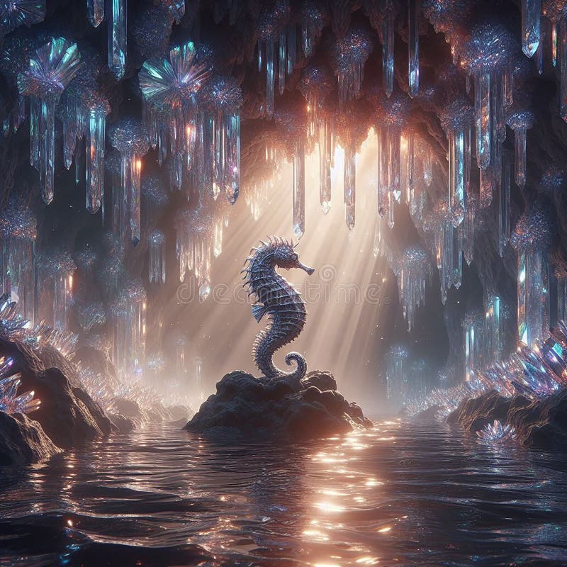 A Magical Seahorse in the Underwater Cave. Generative Ai Stock ...