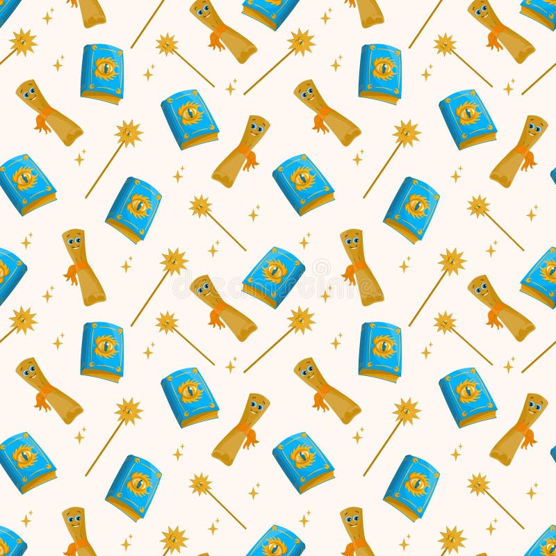 A Magical Seamless Pattern Depicting Magical Objects an Ancient Book ...