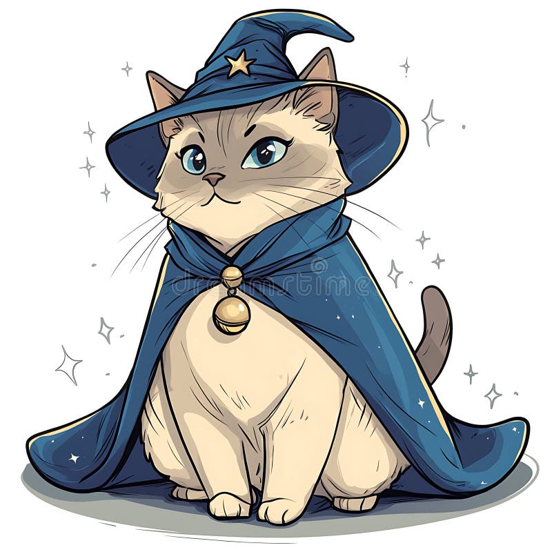 Magical Siamese Cat in Wizard Hat and Robe Stock Illustration ...