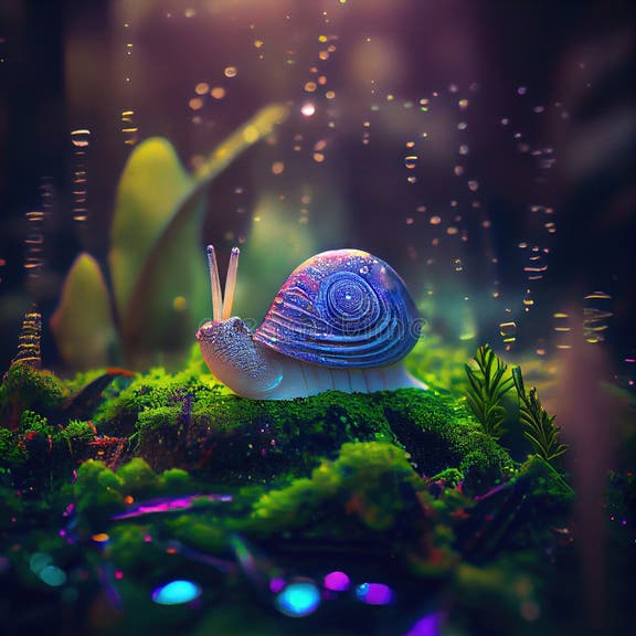 Magical Snail in Dremy Forest, Stock Illustration - Illustration of ...