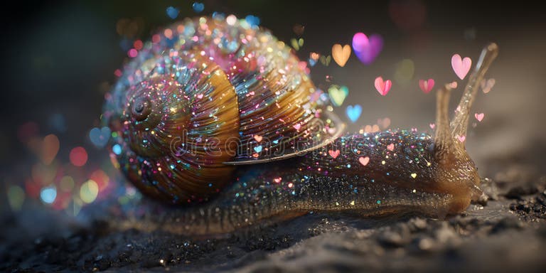 Magical Snail Sparkling Shell Hearts Glitter Stock Illustration ...