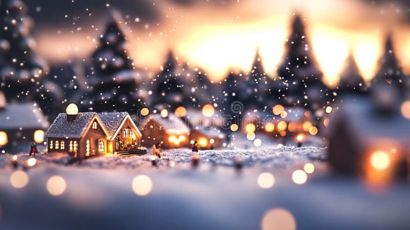 A Magical Snow-dusted Village, Lit Up by Warm, Inviting Lights Stock ...