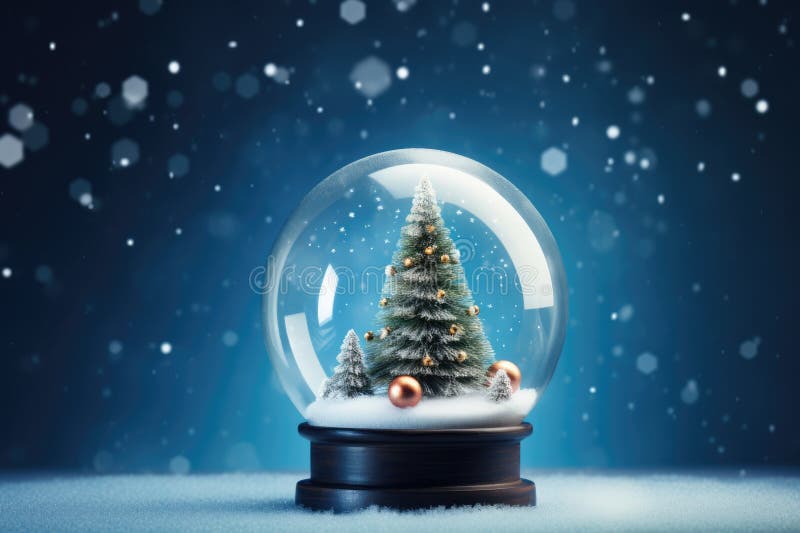 Magical Snow Globe with Christmas Decorations. Generative AI. Blue ...