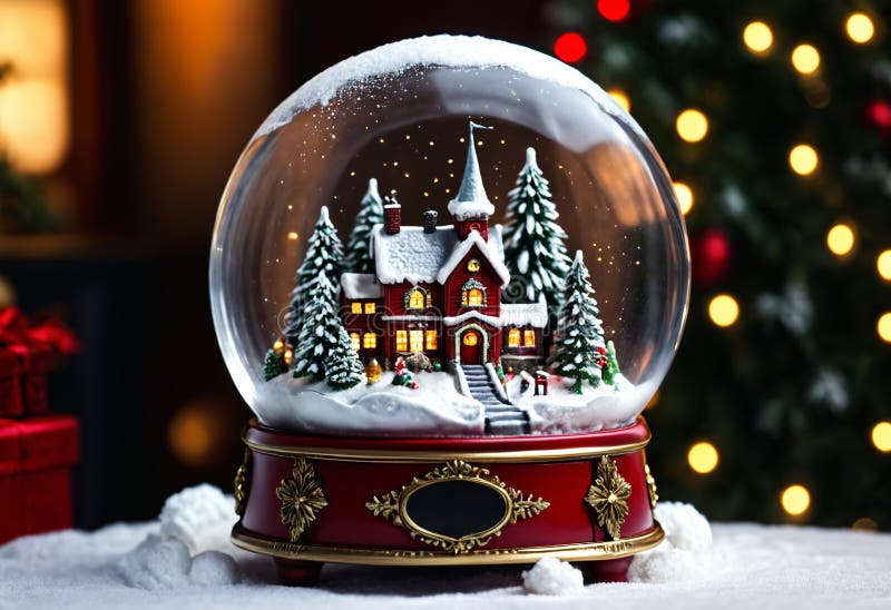 Magical Snow Globe with Christmas House Inside, with Snowy Trees ...