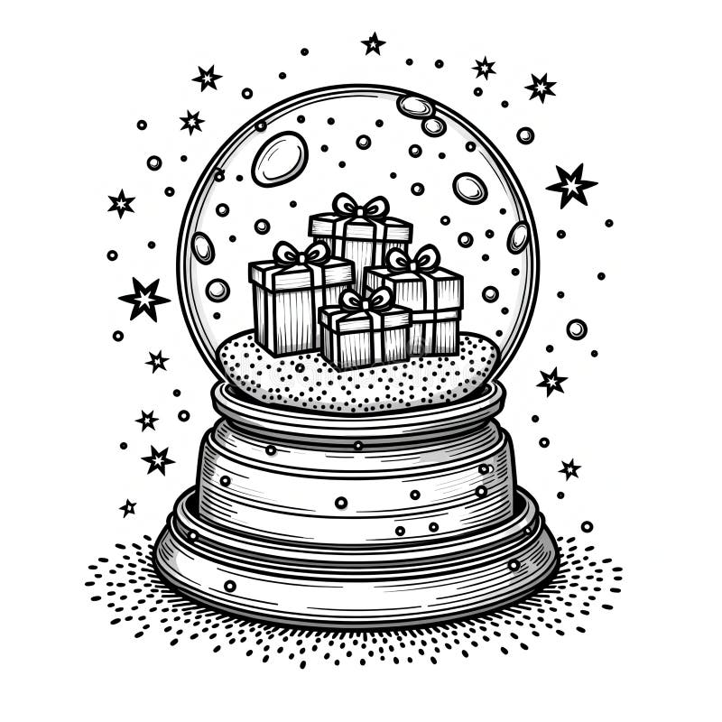 Magical Snow Globe with Christmas Present Stack Stock Illustration ...