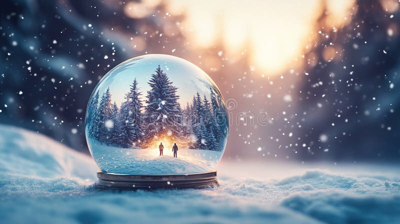 Magical Snow Globe Placed on Snowy Surface with a Winter Forest Scene ...