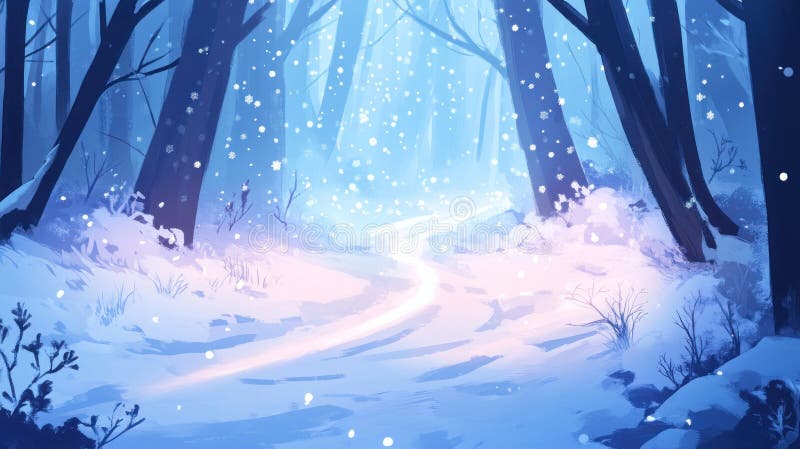 Magical snowy forest path stock illustration. Illustration of snowy ...