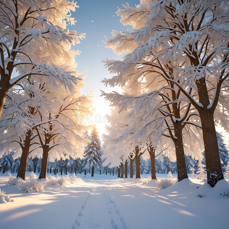 Snowy Winter Trees Picturesque Landscape Snow Covered Tree Lined Path ...