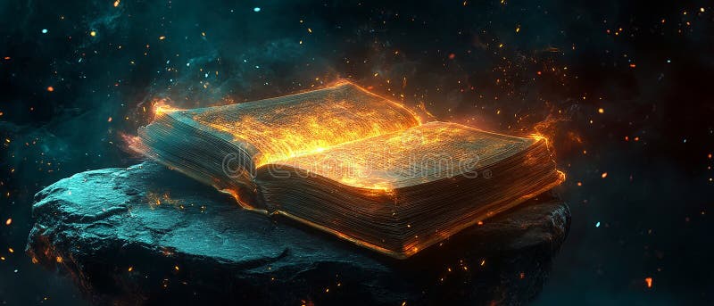 Magical Spell Book Glowing with Energy on a Floating Platform Stock ...