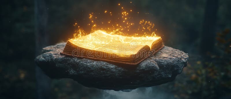 Magical Spell Book Glowing with Energy on a Floating Platform Stock ...