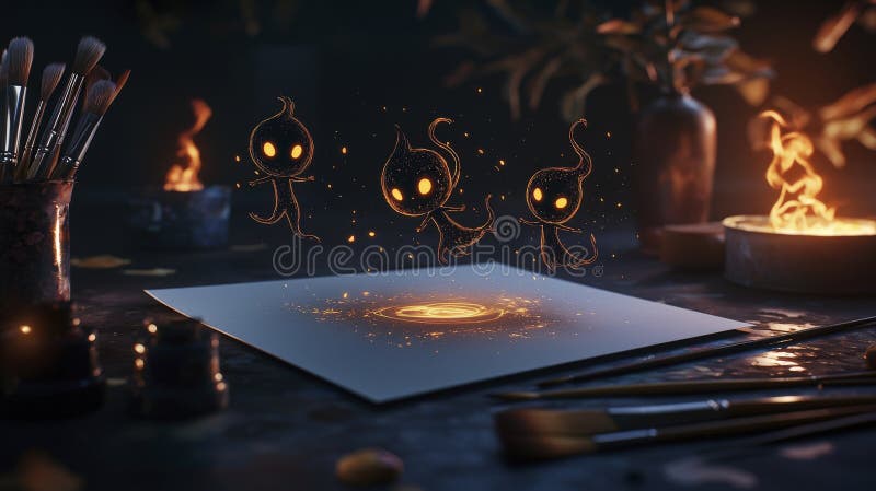 Magical Spirit Creatures Create Light Patterns Fantasy Art Studio ...