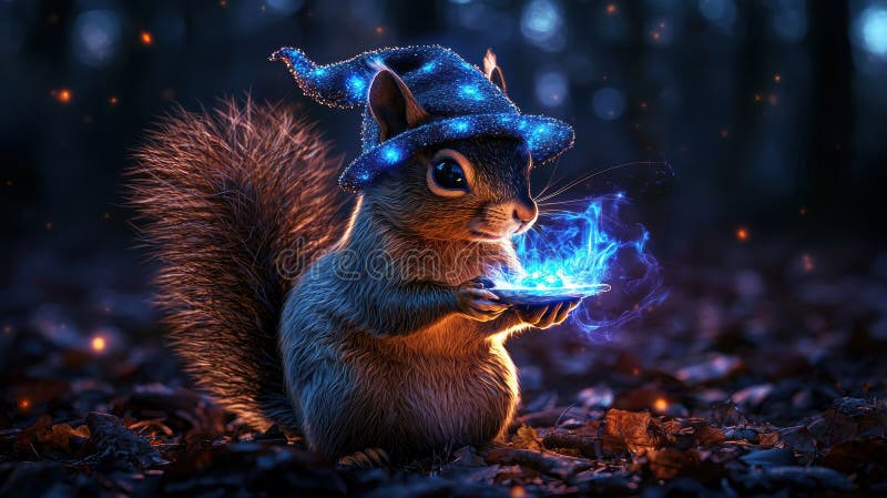 Magical Squirrel in a Forest Stock Illustration - Illustration of magical, digital: 335738847