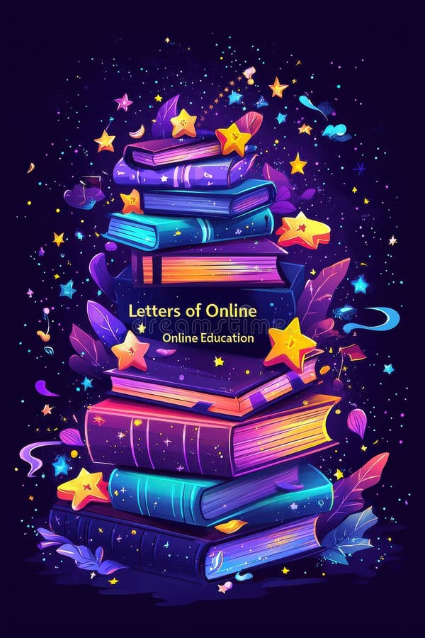 Magical Stack of Books Representing Online Education and Learning ...