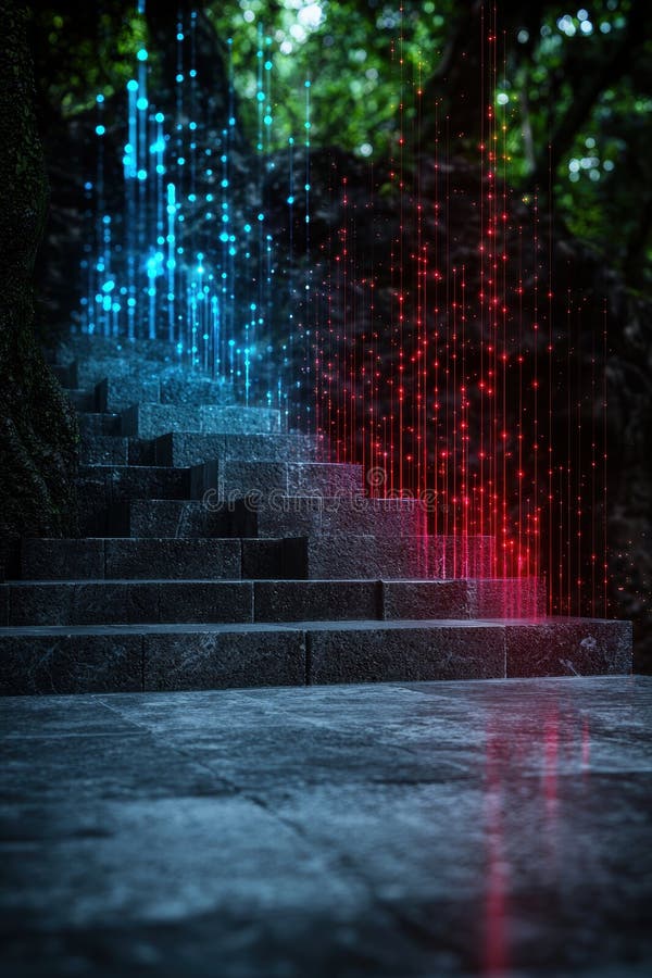 Magical Staircase with Glowing Lights Stock Illustration - Illustration ...