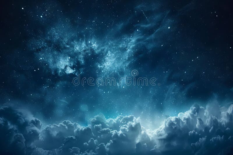 Magical Starry Night Sky with Wispy Cirrus Clouds Stock Illustration ...