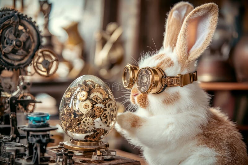 A Magical, Steampunk-inspired Easter Bunny Wearing Brass Goggles ...