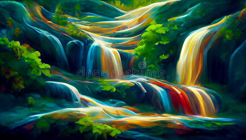 The Magical Stream of a Waterfall in the Forest Flows Over the Rapids ...