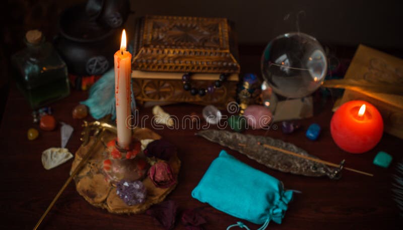 Magical Stuff on a Table, Esoteric Concept Stock Photo - Image of card ...