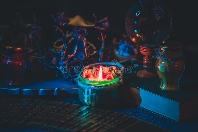 Magical Stuff on a Table. Esoteric Concept Stock Image - Image of fire ...