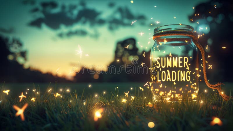 Magical Summer Evening with Glowing Fireflies and Mason Jar Stock Image ...