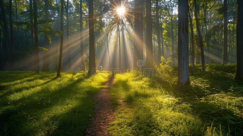 Magical Summer Scenery in a Dreamy Forest, with Rays of Sunlight Stock ...