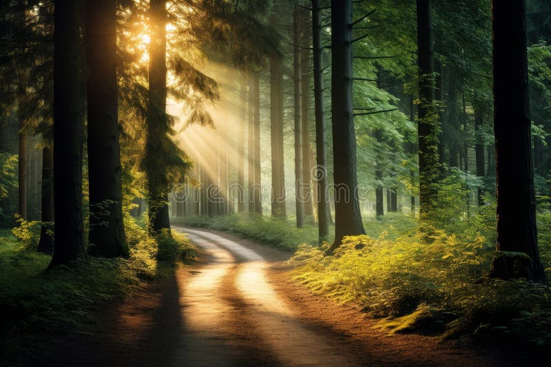 Magical Summer Scenery in a Dreamy Forest, with Rays of Sunlight Stock ...