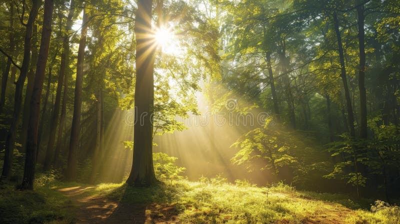 Magical Summer Scenery in a Dreamy Forest, with Rays of Sunlight Stock ...
