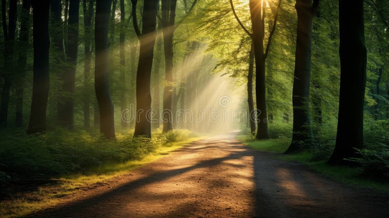 Magical Summer Scenery in a Dreamy Forest, with Rays of Sunlight Stock ...