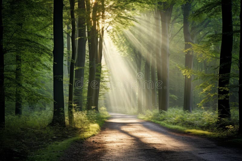 Magical Summer Scenery in a Dreamy Forest, with Rays of Sunlight Stock ...